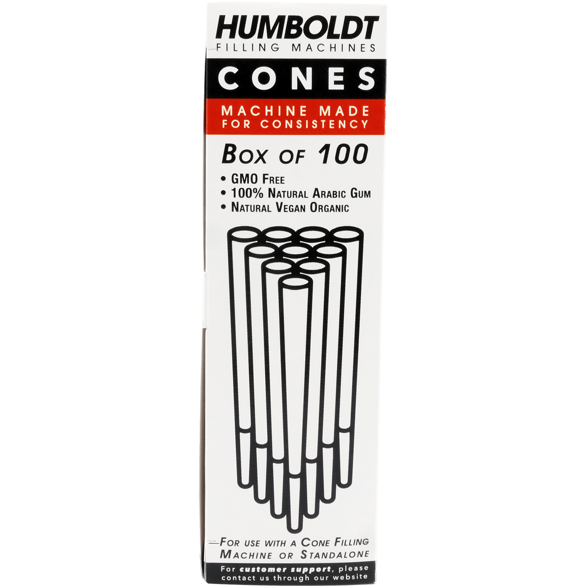 Humboldt Filling Machines | Box of 100 98mm Regular Cones, True White